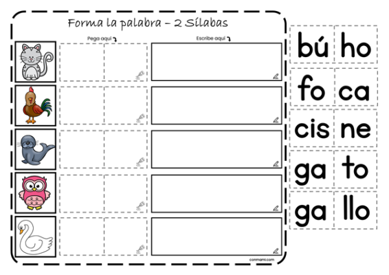 Formando Palabras con Sílabas - Conmami.com