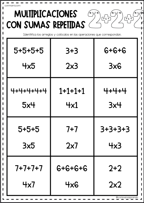Multiplicaciones con sumas repetidas - Conmami.com